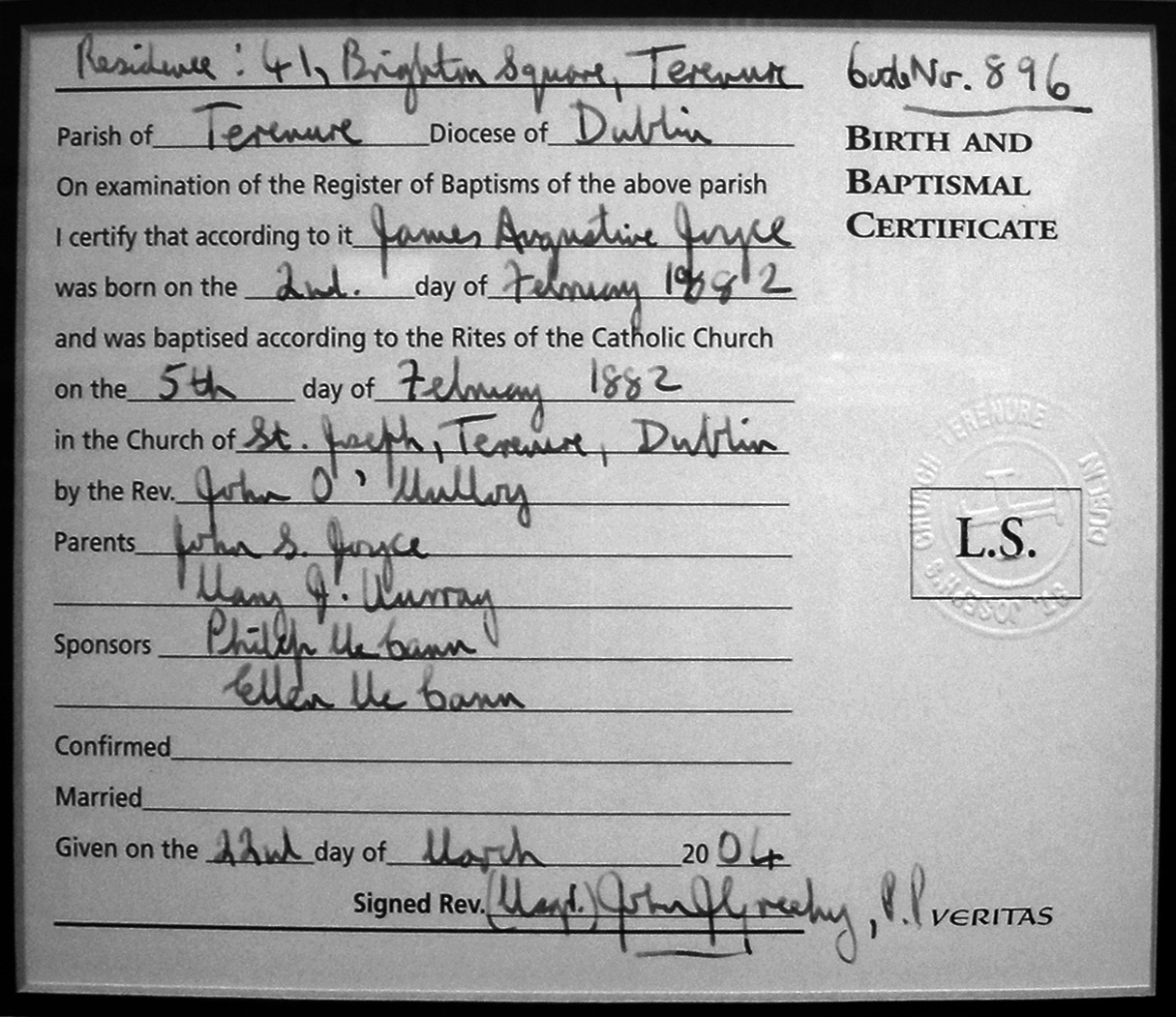 James_Joyce_birth_and_baptismal_certificate « Digital Dubliners